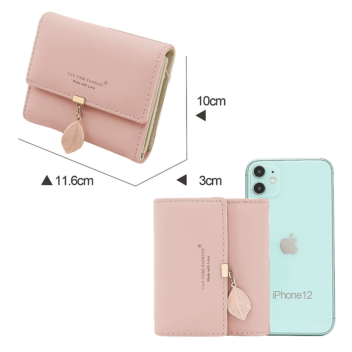 CALIYO Wallets for Women, Leaf Card Holder Trifold Small Wallets for Women , Silm Wallets Zipper Coins Pocket with ID Window,Pink