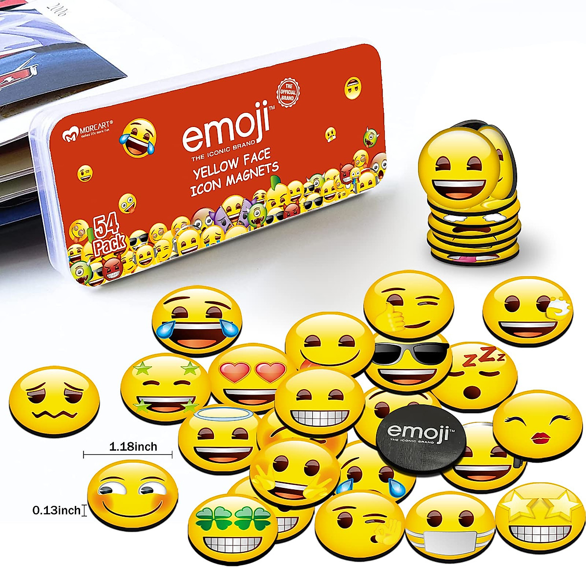 MORCART 54PCS Fridge Magnets, Cute Emoji Locker Magnets, Decorative Refrigerator Magnetic Board Cabinets Classroom Office Cubicle School Funny Smiley Gifts for Adults (3cm)