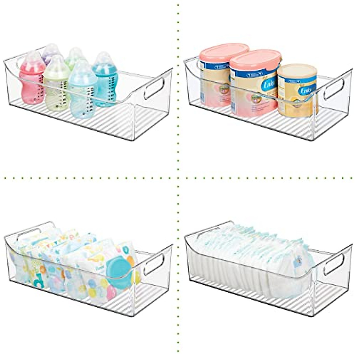mDesign Portable Nursery Storage Plastic Baby Organizer Storage Caddy Bin w/Handles for Kids/Child Essentials - Holds Diapers, Wipes, Bottles, Baby Food, Snacks - 16" Long - Ligne Collection - Clear