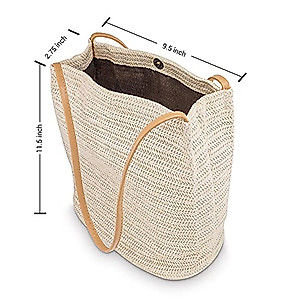 Oct17 Women Straw Beach Bag tote Shoulder Bag Summer Handbag - White