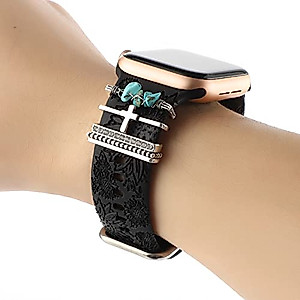 Decorative Ring Loops Compatible with Apple Watch Silicone Bands Charms 38mm 40mm 41mm 42mm 44mm 45mm,Crushed Stone Metal Jewelry Charms Accessories for iwatch Series 7 6 5 4 3 2 1(No Band，Pine Green)