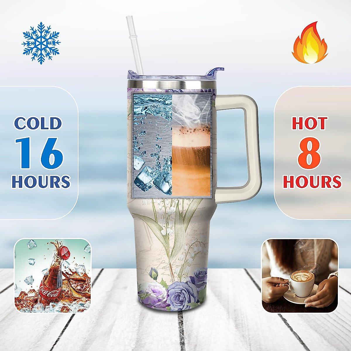 Thmasamwr Butterfly Tumbler With Lid, Straw and Handle - 40oz Stainless Steel Travel Coffee Mug Water Bottle - Gift Cup for Women and Girls