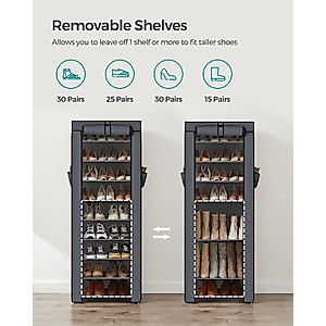 SONGMICS Shoe Rack, 9 Tier Shoe Organizer with Nonwoven Fabric Cover, Shoe Storage Shelf for 27-35 Pairs of Shoes, Entryway, Suitable for Sneakers, High Heels, Flats, and Boots, Grey URXJ10G