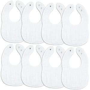Comfy Cubs Muslin Baby Bibs, Drool Bibs 8 Pack, 100% Cotton Adjustable Size with Easy Snaps, Teething & Drooling Soft and Absorbent, Washable and Reusable