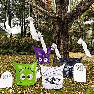 POPGIFTU 12 PCS Halloween Lawn Leaf Bags Pumpkin Lawn Bags, with 6 Halloween Pattern Designs, Plastic Outdoor Fall Leaf Trash Bag for Fall Decorations Outdoor Yard Lawn Halloween Decorations