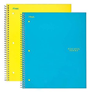 Five Star Spiral Notebooks, 1 Subject, College Ruled Paper, 100 Sheets, 11" x 8-1/2", Teal, Yellow, 2 Pack (38440)