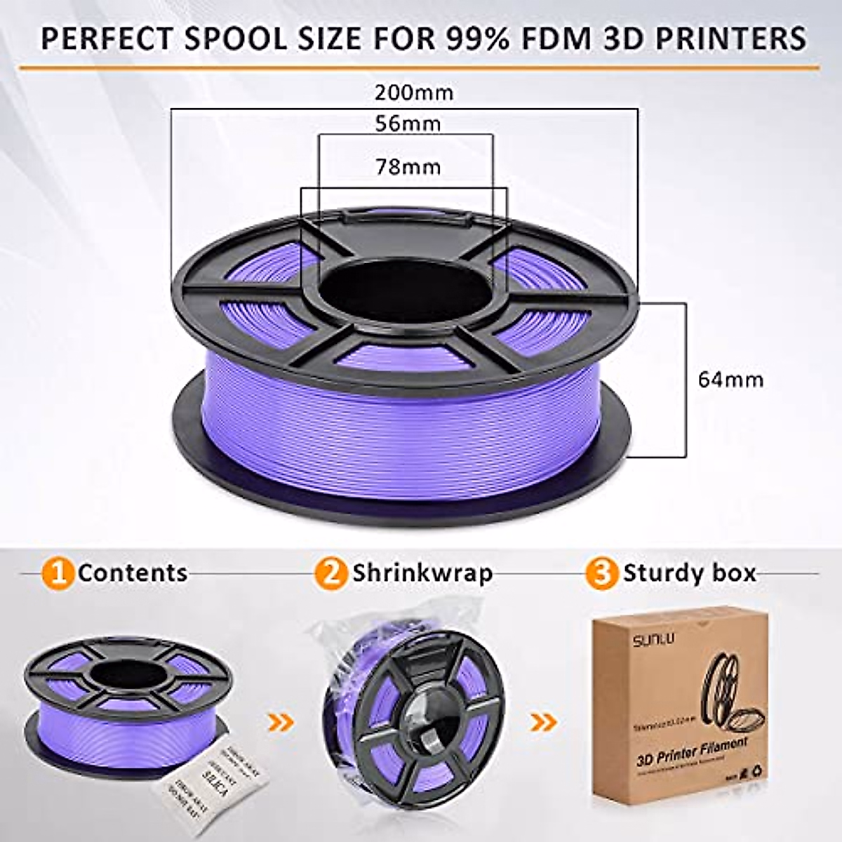 SUNLU PLA 3D Printer Filament, PLA Filament 1.75mm Dimensional Accuracy +/- 0.02 mm, 1 KG Spool, PLA Gray+Purple