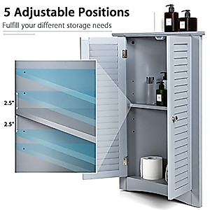 Tangkula Bathroom Corner Cabinet, Corner Storage Cabinet with Double Shutter Doors & Adjustable Shelf, Freestanding Floor Cabinet for Bathroom Living Room Kitchen, 13 x 25.5 x 31.5 Inch (Grey)