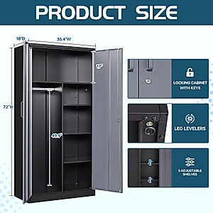 MIIIKO Metal Clothing Storage Locker, Steel Wardrobe Cabinets with Shelves and Closet Rod, 72" Large Storage Locker Closet for Sports Equipment, Tools, Cleaning Supplies, Garments