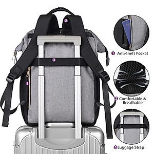 MOMUVO Laptop Backpack for Women Laptop Bag with USB Port, Student Bookbag Water Resistant Backpacks Teacher Doctor Nurse Work Backpack Stylish Travel Bags, Fits 17-Inch Laptop Grey Black