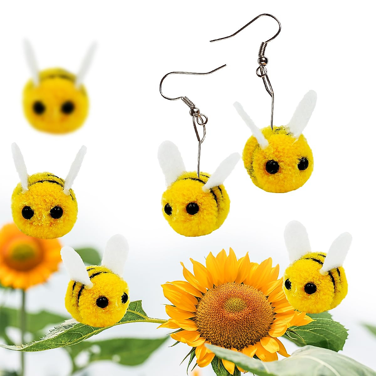 Suartus Mini Wool Felt Bee - 50Pcs Felt Bees for Crafts,Cute Bee Plush Crafts Honey Bee Pom for DIY Clothing Hat Gift Scrapbooking Jewelry Crafts Accessories Bee Themed Party Decoration