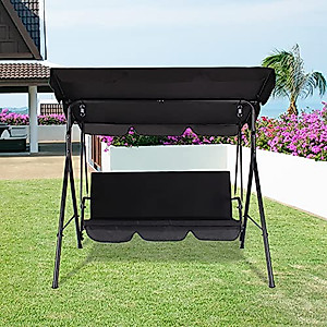 Funny Sunny 3 Seat Porch Swing Chair with Canopy - Outdoor Patio Swings with Adjustable Canopy and Removable Cushion, Durable Steel Frame Swing Best for Patio, Garden, Yard, Black