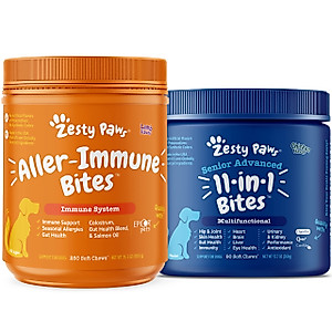 Allergy Immune Supplement for Dogs - with Omega 3 Wild Alaskan Salmon Fish Oil + Senior Advanced Multifunctional Supplement for Dogs – Glucosamine & Chondroitin