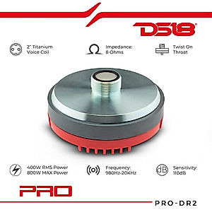 DS18 PRO-DR2 2” VC Titanium Compression Driver - 800W Max, 400W RMS, 8 Ohms, Set of 1 Tweeter