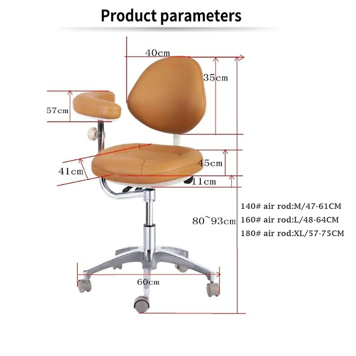 SFKLYU Adjustable Dental Chair, Dental Stool Doctor Chair Microfiber Leather Dental Assistant Stool for Dental Clinics, Offices, Labs,B,48~64CM
