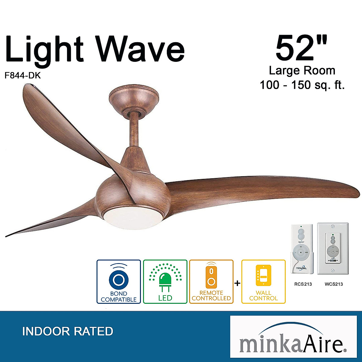 Minka-Aire F844-DK Light Wave 52" Ceiling Fan, Distressed Koa with Remote and Additional Wall Control