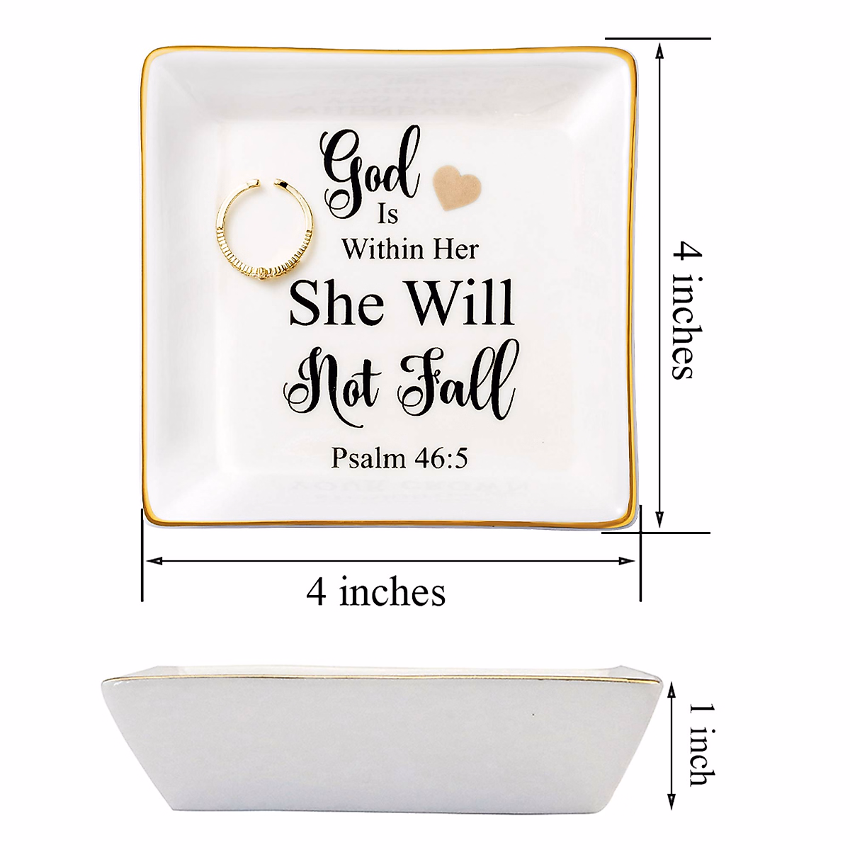 JoycuFF Religious Gifts for Women Inspirational Christian Jewelry Trinket Dish Birthday Gifts for Sister Daughter Mother Aunt Christians God Is Within Her She Will Not Fall