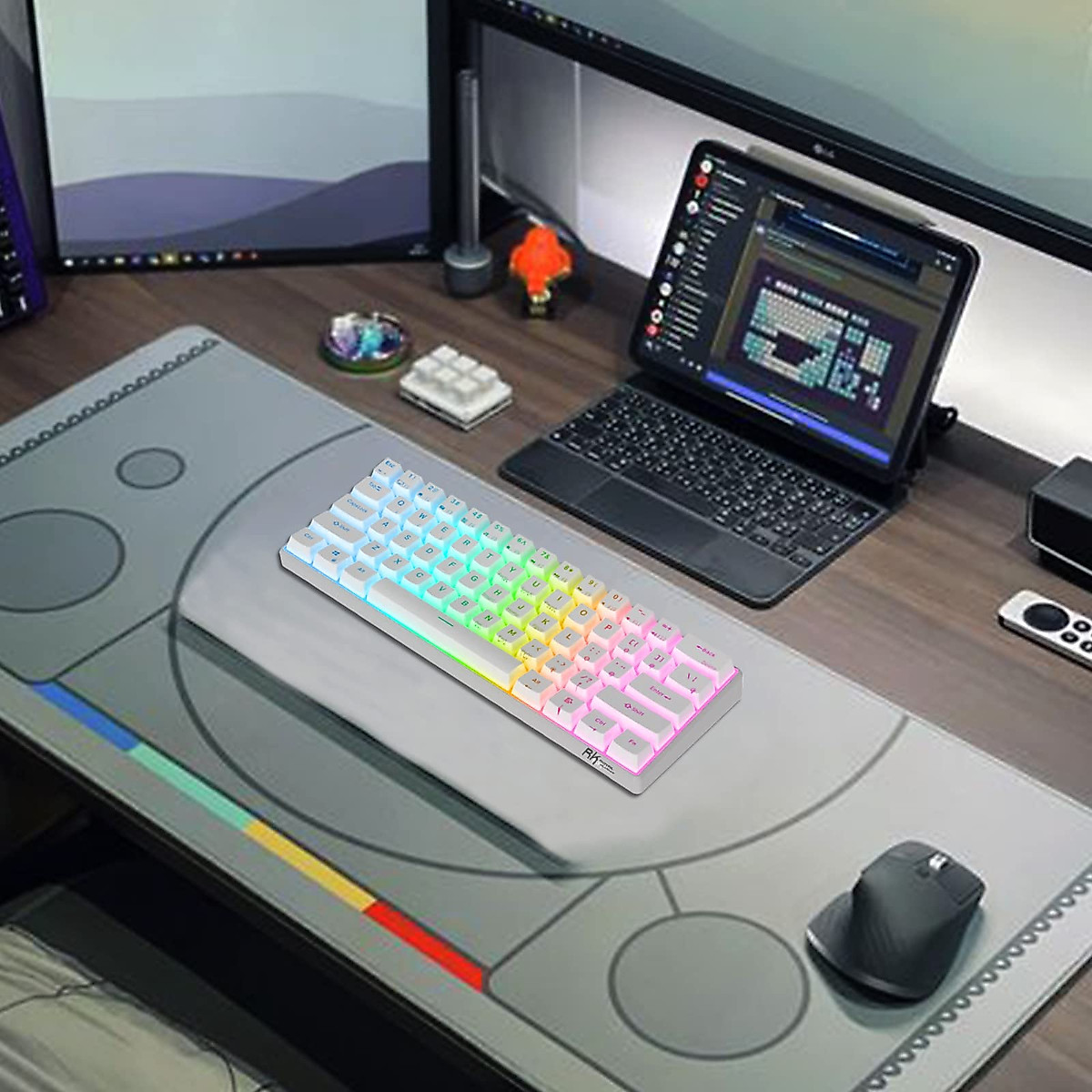 RK ROYAL KLUDGE RK61 Wired 60% Mechanical Gaming Keyboard Programmable QMK/VIA RGB Backlit 61 Keys Ultra-Compact Hot Swappable Blue Switch White