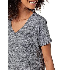 Amazon Essentials Women's Tech Stretch Short-Sleeve V-Neck T-Shirt (Available in Plus Size), Pack of 2, Black/Dark Grey Space Dye, XX-Large