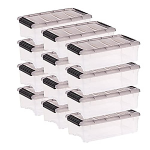 IRIS USA 6 Quart Stack & Pull Clear Storage Box, Gray, 12 Pack