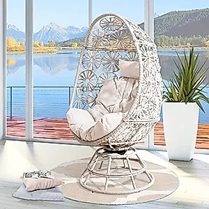 Egg Chair Outdoor Patio Furniture Wicker Swivel Nest Chair for Indoor with Cushion and Pillow
