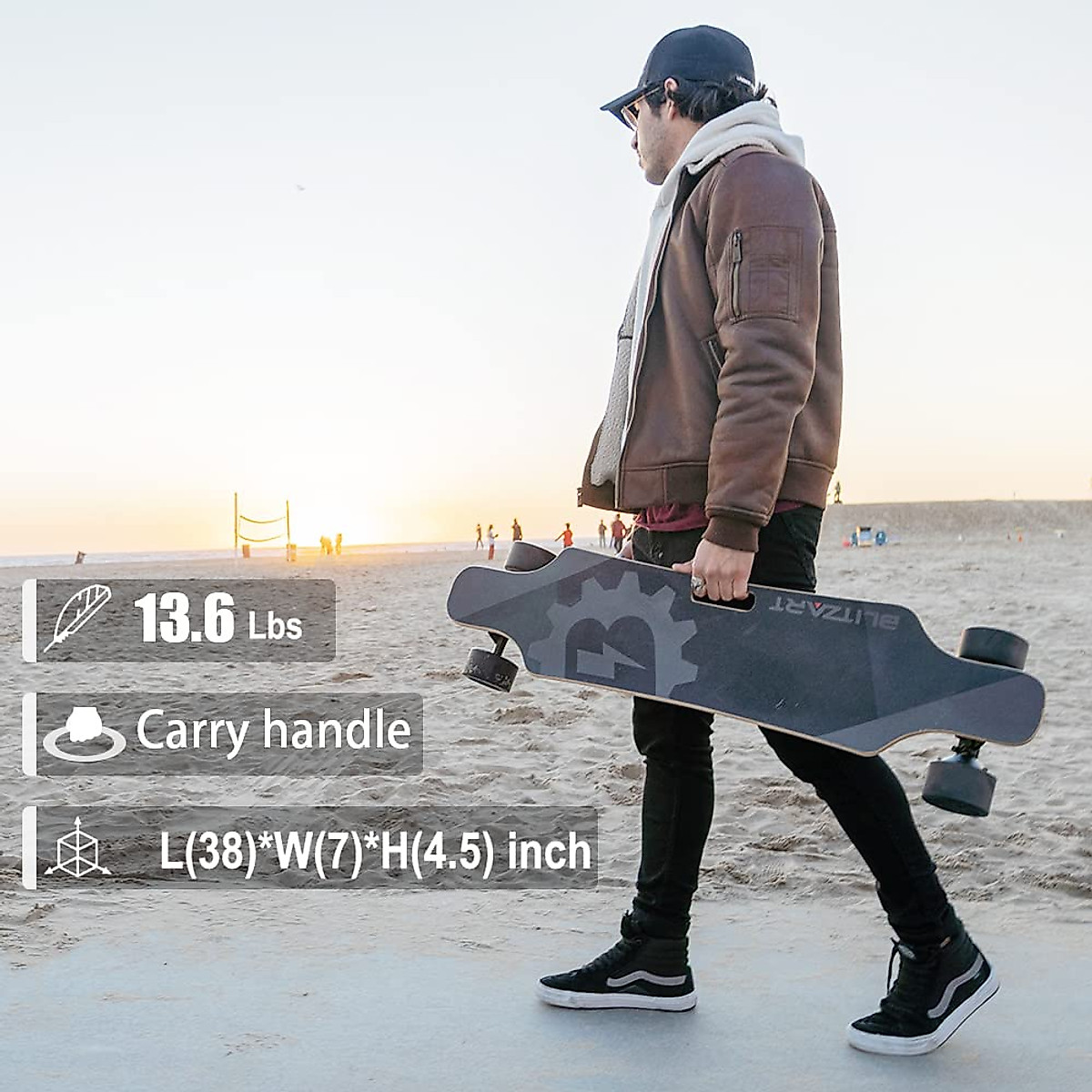 Blitzart 38" Hurricane Electric Longboard Electronic Skateboard 18mph 350w brushless Motor (Hurricane Black)