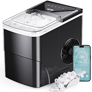 Silonn Smart Countertop Ice Maker - 9 Bullet Cubes in 6 Mins, 26 lbs per Day, Compact Wi-Fi Ice Maker Machine, 2 Ice Cube Sizes, Portable Ice Maker with Self-Cleaning for Kitchen/Office/RV