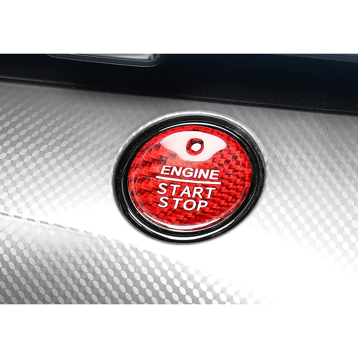 iJDMTOY Gloss Red Real Carbon Fiber Keyless Engine Start/Stop Push Start Button Cover w/Indicator Light Opening, Compatible with Ford F-150 Raptor Explorer Fusion Expedition Edge Taurus, etc