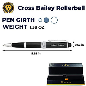 Dayspring Pens Engraved Cross Pen | Personalized Cross Bailey Black Lacquer Rollerball Gift Pen in Premium Pen CaseAT0455-7 - Custom Name Engraved