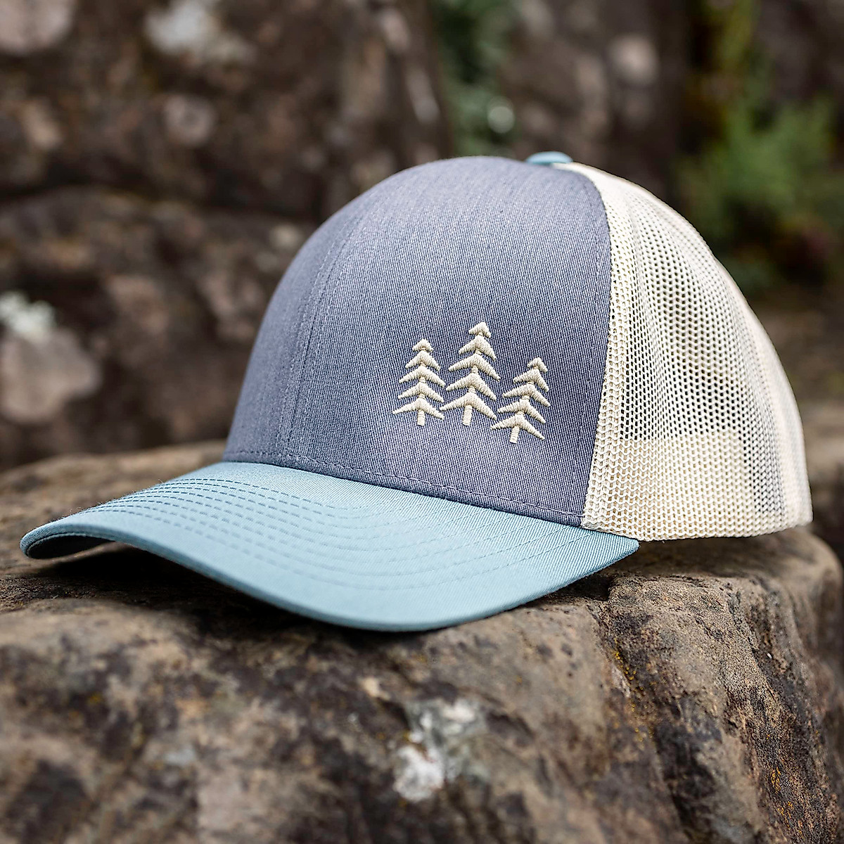 44N, Snapback Trucker Hat, Tree (Heather Grey/Smoke Blue/Beige)
