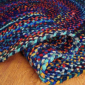Homespice Hand Made Cotton Chindi Rugs 4x6 Feet Oval Braided Rugs, Reversible Area Rugs, Braided Multi Color Chindi Cotton Area Rugs, Bohemian Area Rugs for Living Room and Bedroom (Blue - 4' x 6')