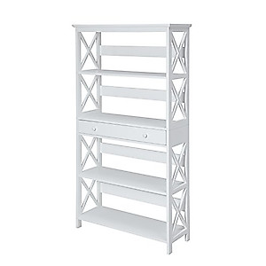 Convenience Concepts Oxford 5 Tier Bookcase with Drawer, White,11.75"D x 31.5"W x 59.75"H