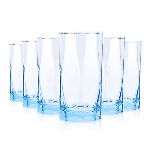 CREATIVELAND Geometric Shapes Glass Drinking Glasses Set of 6, 13.5 OZ Solid Blue Color Glass Tumbler Glassware for Water, Juice, Different Options for Home, Restaurant, Hotel, Bar
