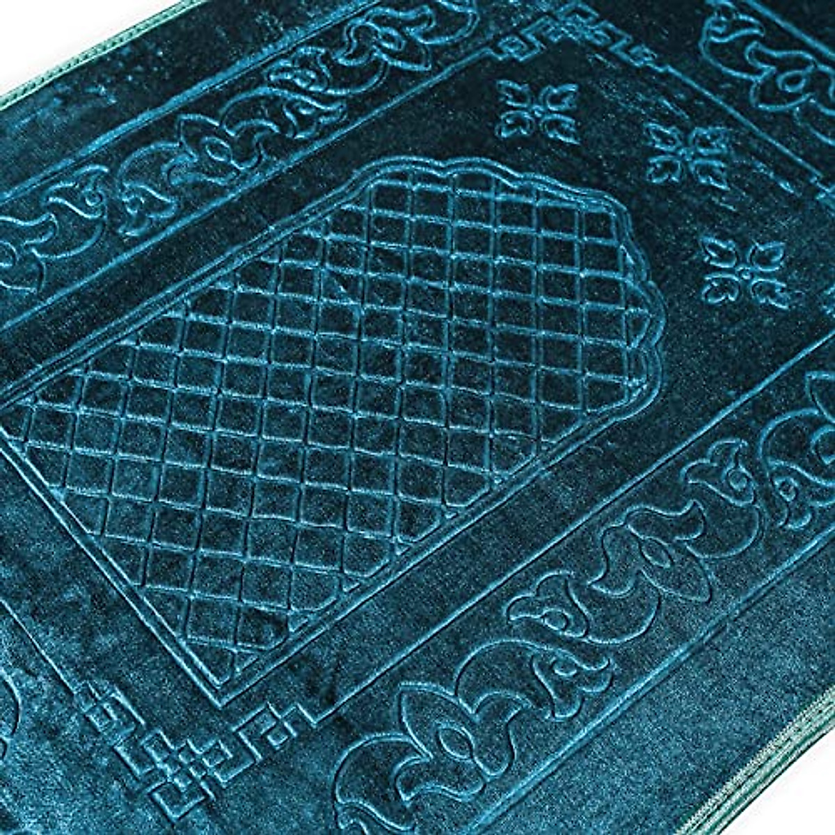 Dark Green, Muslim Prayer Rug, Traditional Style, Large, Thick, and Padded Muslim Prayer Mat, 99 Prayer Beads and a Prayer Cap Included, Prayer Mats Muslim for Praying Men, Women, and Kids