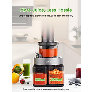 Juicer Machines Vegetable and Fruit, FOHERE Cold Press Juicer Extractor Fit Whole Fruits & Vegetables with 4.72" Wide Mouth Easy to Clean, Slow Masticating Juicer with Quiet Motor, Reverse Function