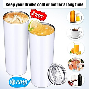 16 Pack 20 oz Stainless Steel Skinny Tumbler Water Tumbler Cup Insulated Stainless Steel Cups with Lid Double Layer Travel Coffee Mug Reusable for Hot Cold Drink Home Office Car Use(White)