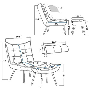 MCombo Accent Chair with Ottoman, Velvet Modern Tufted Wingback Club Chair, Upholstered Leisure Chairs with Metal Legs for Bedroom Living Room 4079 (Yellow)