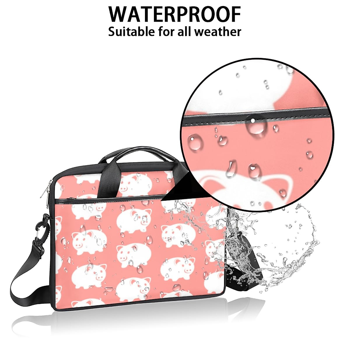 Cartoon Pig Laptop Computer Bag Waterproof Shoulder Messenger Bag 13-15 inch Durable Laptop Tote Bag with Shoulder Strap Handle Lightweight Crossbody Briefcase