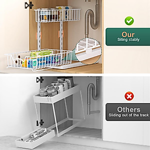Beainbox Under Sink Organizer, Adjustable Metal Under Sink Storage, Put Out Sink Cabinet Organizer of Kitchen Bathroom