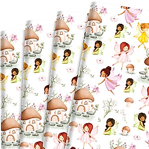 12 Sheets 28 * 20 Inches Woodland Fairy Wrapping Paper Mushroom Flowers Fairy Patterned Gift Wrap Paper for Baby Shower Spring Holidays Birthday Party DIY Craft