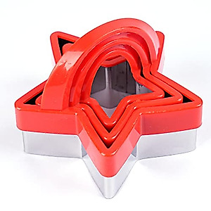 Tugaizi 3 Pack 4th of July Star Cookie Cutters Set with Handle Stainless Steel Biscuit Cutter Mini Mold for Pressing Cookie, Sandwich, Bread Independence Day