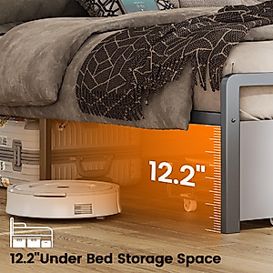 QFP Full Bed Frame,Bed Frame Full Size with Headboard and 2-Tier Storage,Metal Platform Bed Frame with 2 Drawers & Charging Station & LED Lights,Noise-Free/Metal Support/No Box Spring Needed,Grey