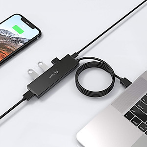 Case of 120, Alxum USB 3.0 Extension Hub 4-Port, USB Hub Long Cord 4ft with MicroB Power Port, USB Data Hub for Desktop PC, MacBook, Surface Pro, XPS, Flash Drive, Mobile HDD, Printer -Black