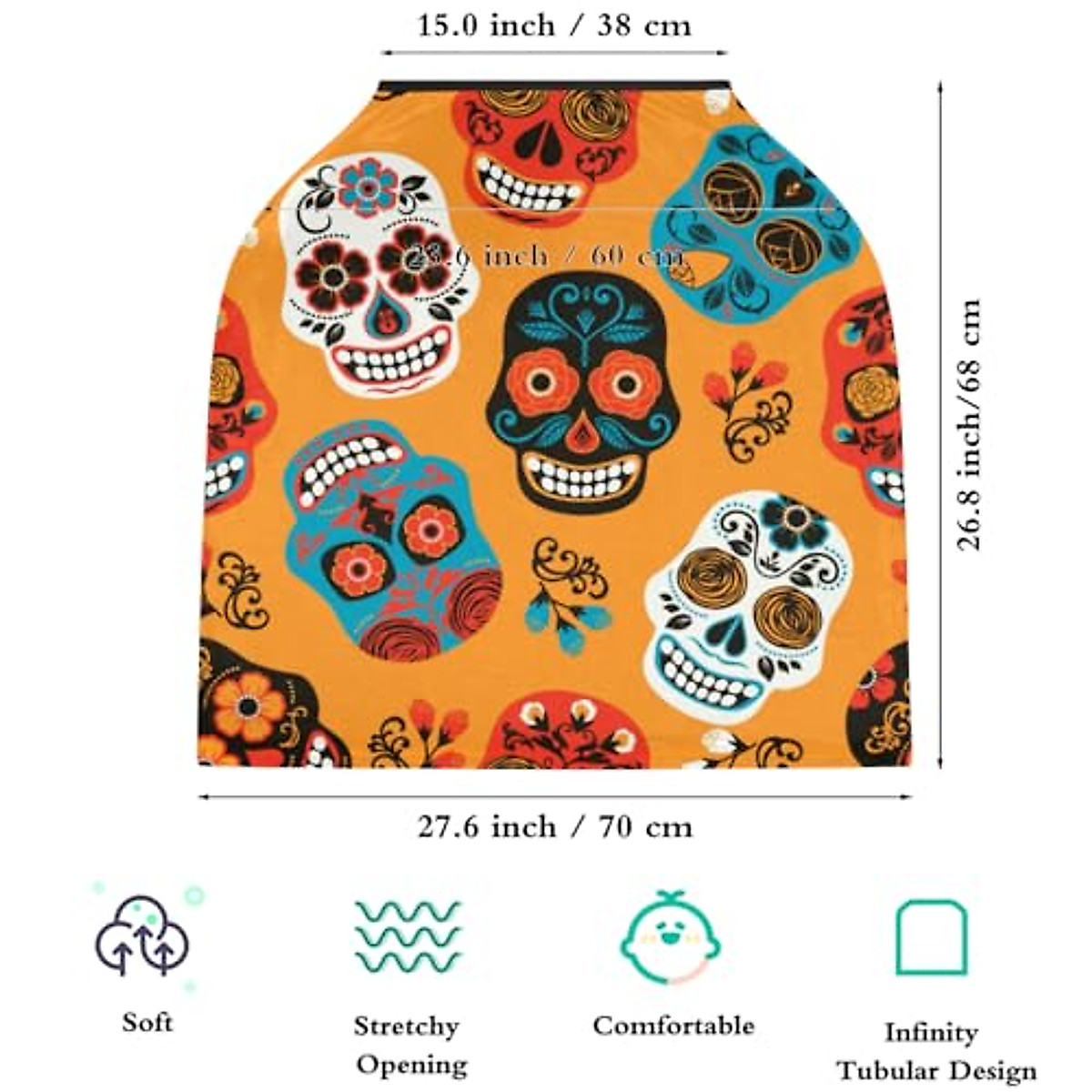 Sugar Skeletons Baby Car Seat Cover for Baby Boys and Girls Breathable Lightweight Carseat Cover Baby Carrier Cover Soft Flexible for Girls Boys
