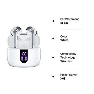 TAGRY Bluetooth Headphones True Wireless Earbuds 60H Playback LED Power Display Earphones with Wireless Charging Case IPX5 Waterproof in-Ear Earbuds with Mic for TV Smart Phone Computer Laptop Sports