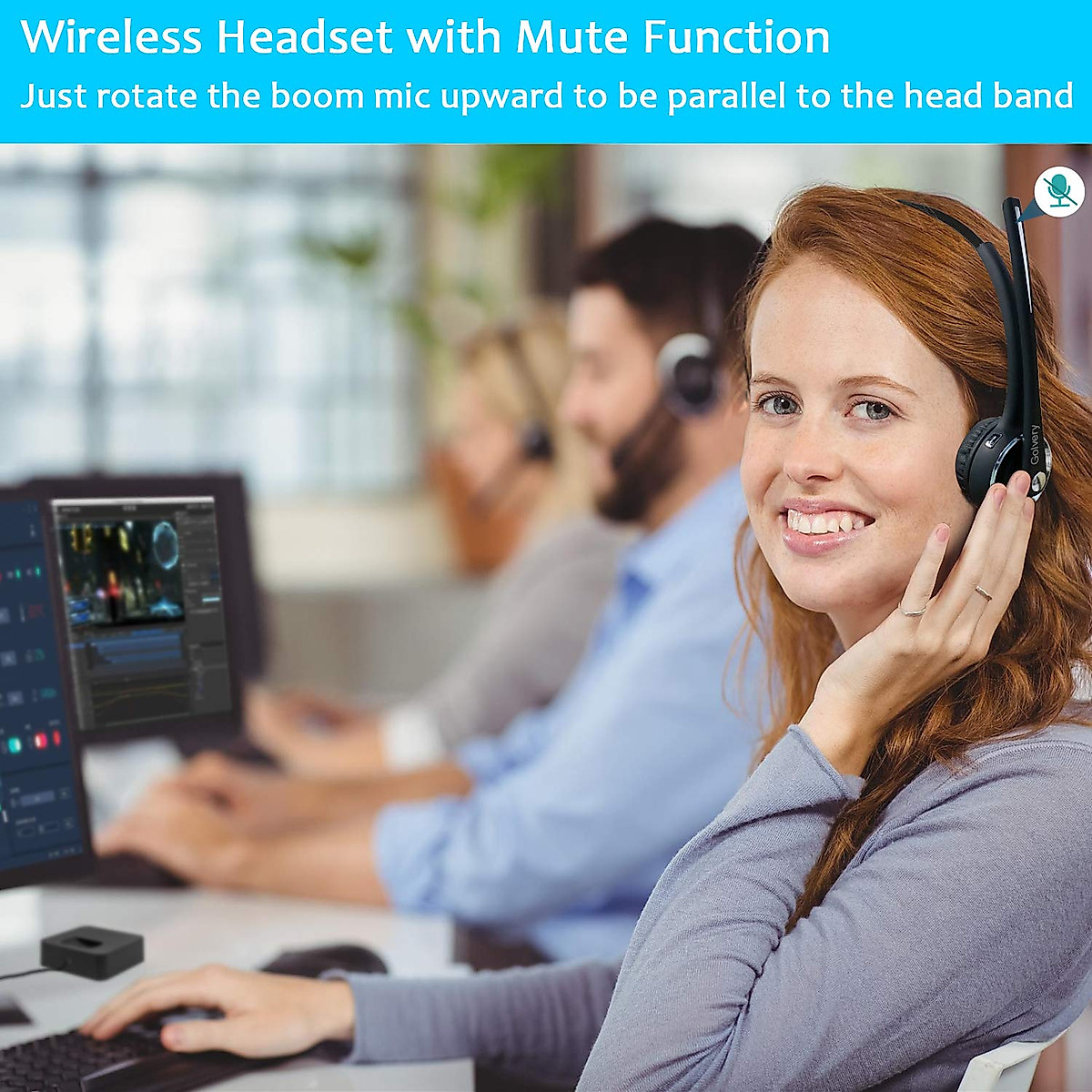 Golvery Bluetooth Headset with Mic for Phone, Office Wireless On-Ear Headphones for Office Call Center PC Skype, Noise Cancelling Mic, 15 Hours Talking Time, 200 Hrs Standby, Multi-Point, Mute ON/Off