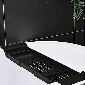 Bathtub Tray Expandable, GLOWBAL Adjustable Bath Tub Tray Table Non-Slip Bath Shelf Caddy Multifunctional Plastic Bath Rack(2 Pack, Black+White)