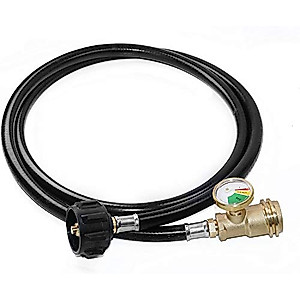 DOZYANT 5 Feet Propane Tank Extension Hose with Gauge -Leak Detector Replacement for Gas Grill, Heater and All Other Propane Appliances, Acme to Male QCC/POL Fittings