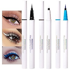 evpct 3Pcs White Blue Black Matte Waterproof Colored Eyeliner Liquid Eye Liner Color Set Liquid Eyeliner Colorful Eyeliner Pen Pencil Set Long Lasiting delineador de ojos de colores figuras 01+03+07