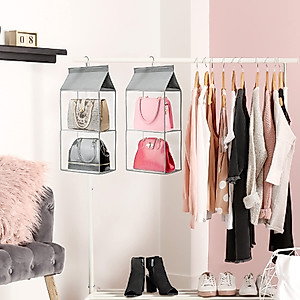 Febou 2 Pack Hanging Purse Organizer for Closet, Detachable Hanging Handbag Storage Purse Holder with 4 Mesh Shelves for Wardrobe Closet Purse Organizer (Grey)